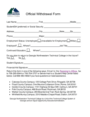 Fillable Online Official Withdrawal Form - Georgia Northwestern Technical ... Fax Email Print ...