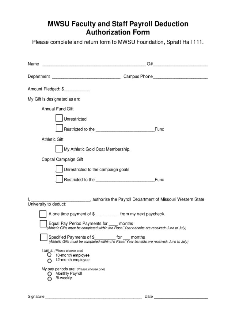 Fillable Online Payroll Deduction Authorization FormMWSU Foundation Fax Email Print - pdfFiller