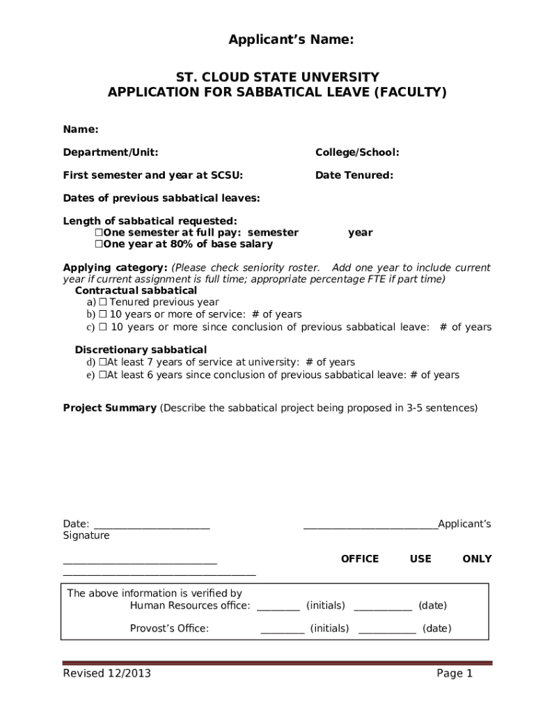 SCSU APPLICATION FOR SABBATICAL LEAVES - St. Cloud State ... Doc ...