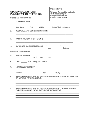 Fillable Online STANDARD CLAIM FORM PLEASE TYPE OR PRINT IN INK Fax ...
