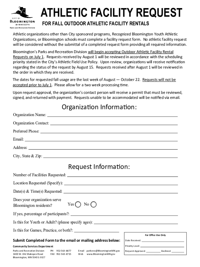Fillable Online Athletic Facility Rental Request Form - Kennesaw State ...