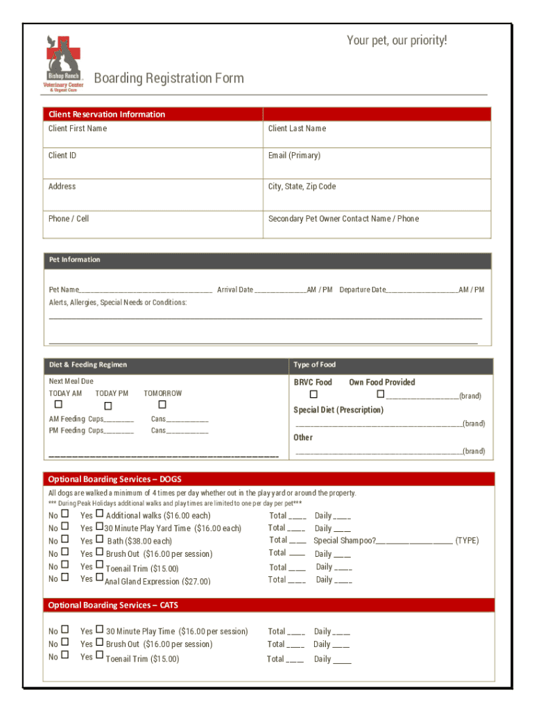 Fillable Online Boarding Intake Form-Printable Fax Email Print - pdfFiller