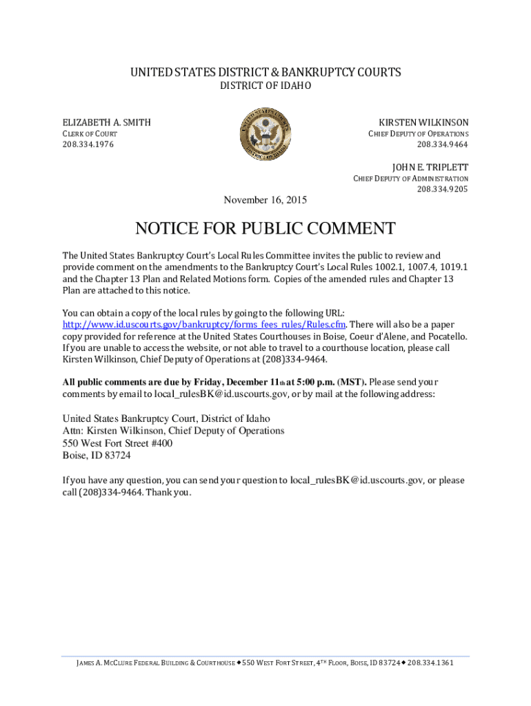 Fillable Online id uscourts United States Bankruptcy Court - Status ...