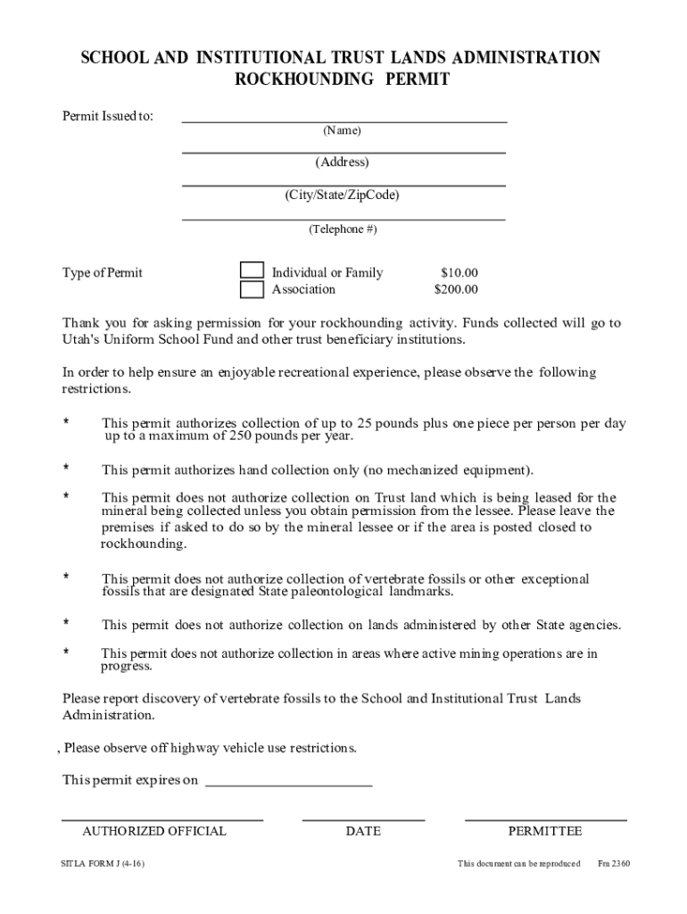 Fillable Online trustlands utah Rockhounding Permit Form.docx Fax Email Print - pdfFiller