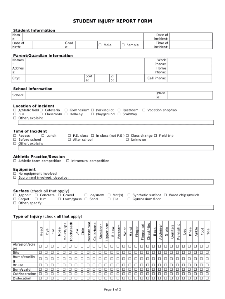 Student Injury Report Guidelines - Ohio.gov Doc Template | pdfFiller