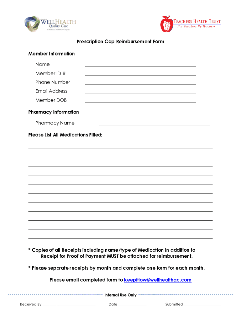 Fillable Online Prescription Cap Reimbursement Form Member Information ...