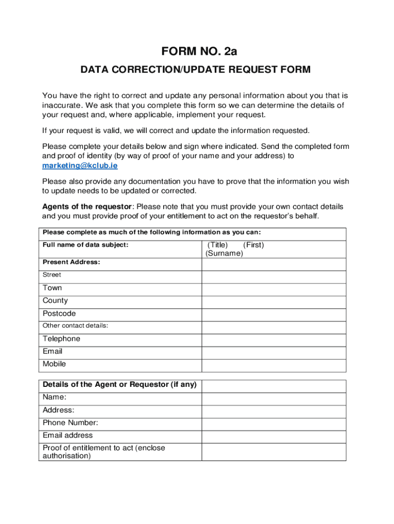 Fillable Online FORM NO. 2a DATA CORRECTION/UPDATE REQUEST FORM Fax ...