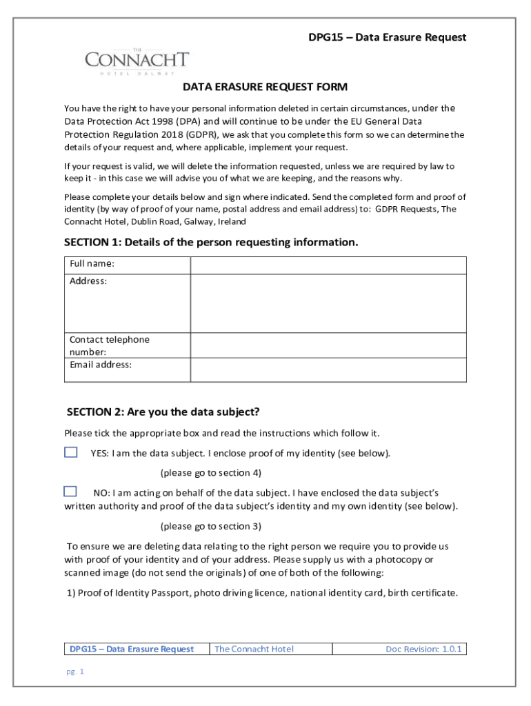 Fillable Online A practical guide on how to comply with data erasure ...Right to Erasure Request ...