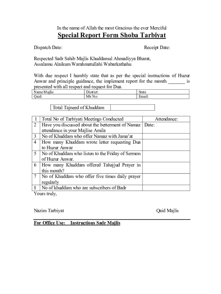 Fillable Online Report Form Tarbiyat - khuddam.in Fax Email Print ...
