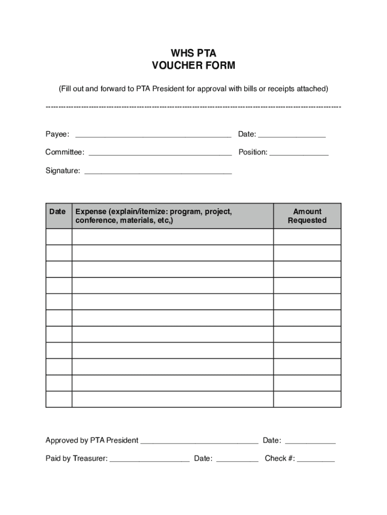 Fillable Online WHS PTA Voucher Form Fax Email Print - pdfFiller