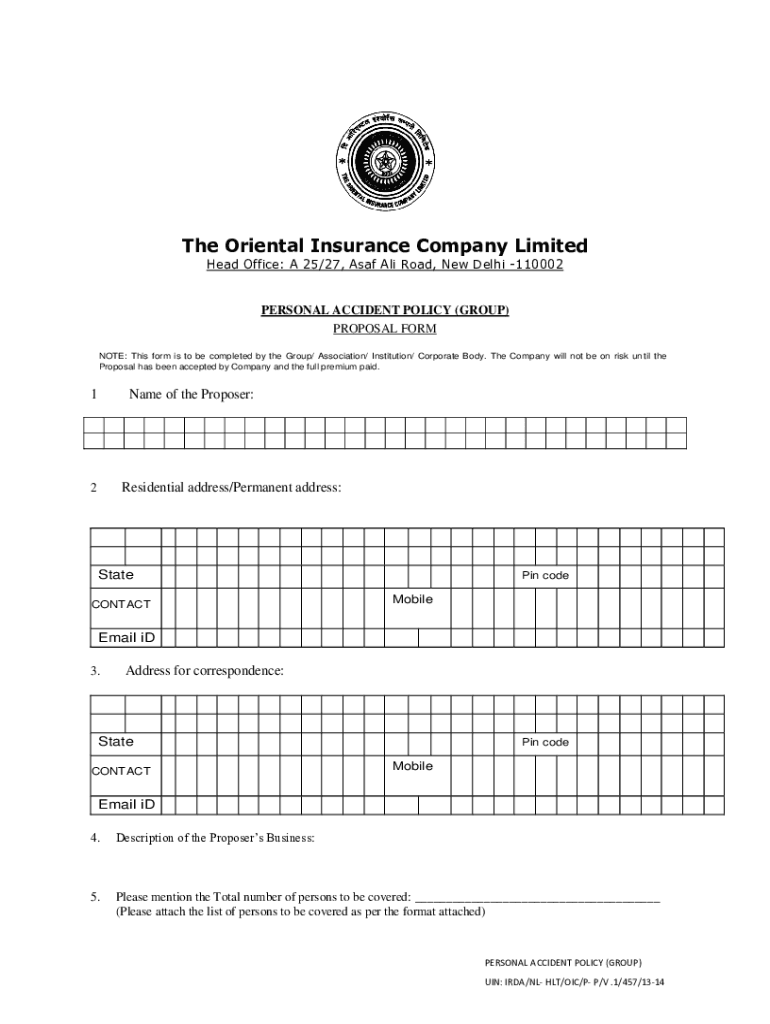 Fillable Online orientalinsurance org Download Oriental Insurance ...