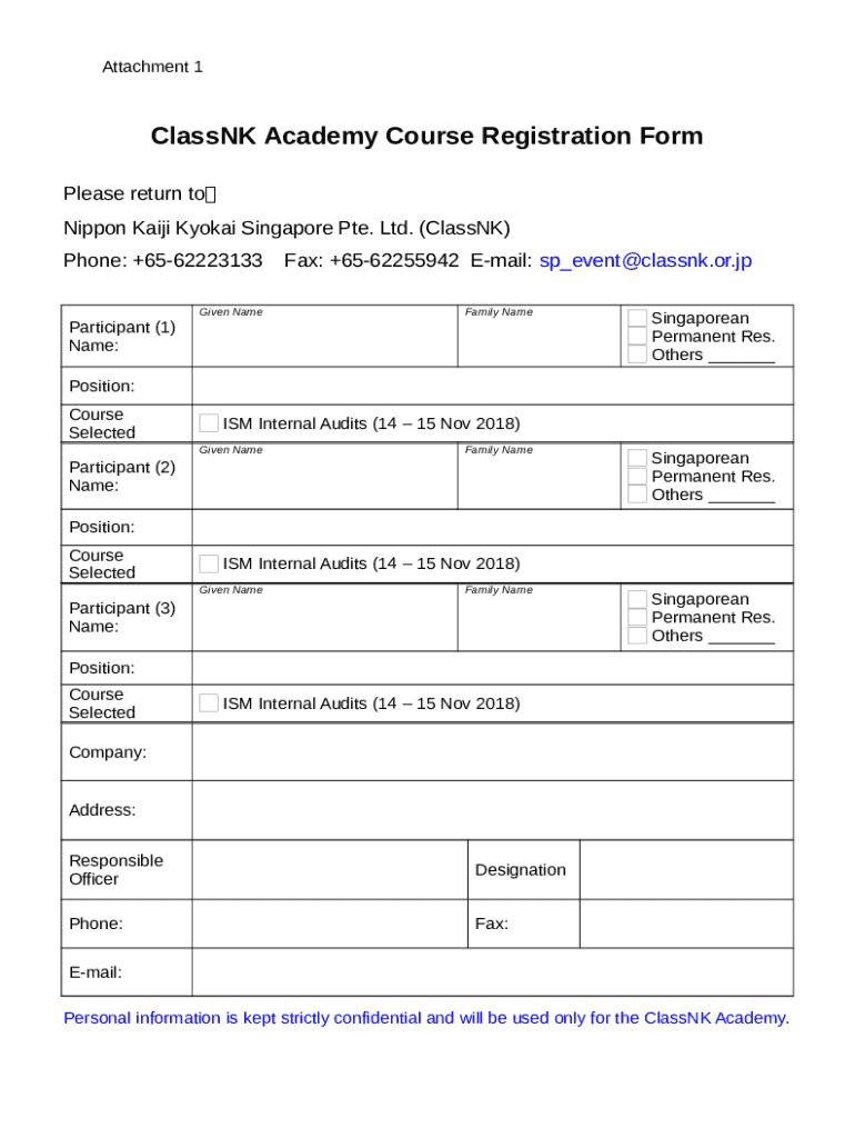 ClassNK Academy Course Registration Doc Template | pdfFiller