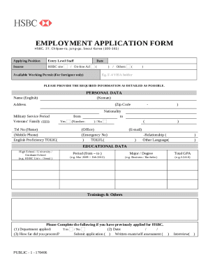 EMPLOYMENT APPLICATION FROM - About HSBC Doc Template | pdfFiller