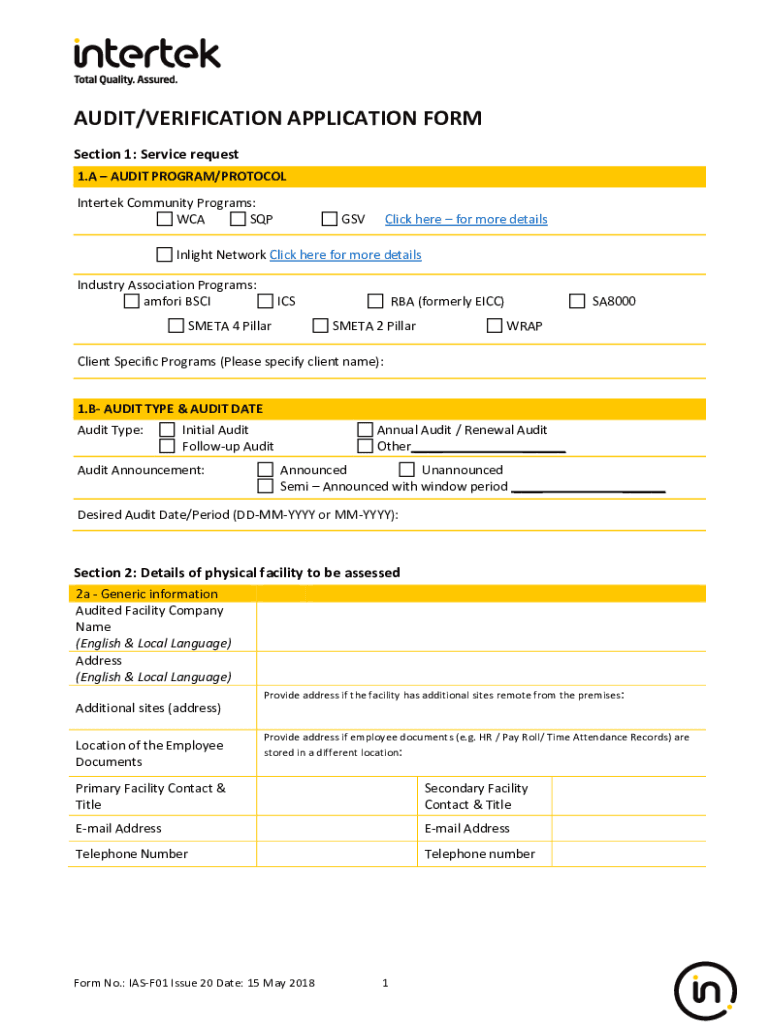 Fillable Online AUDIT/VERIFICATION APPLICATION FORM Fax Email Print ...