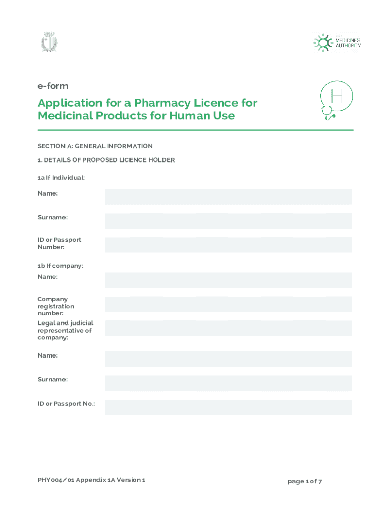 Fillable Online Application for a Pharmacy Licence for Medicinal ...