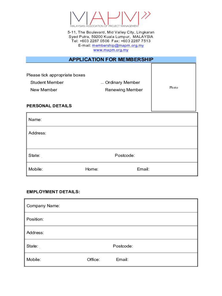 Fillable Online MAPM Membership Form Template.docx Fax Email Print ...