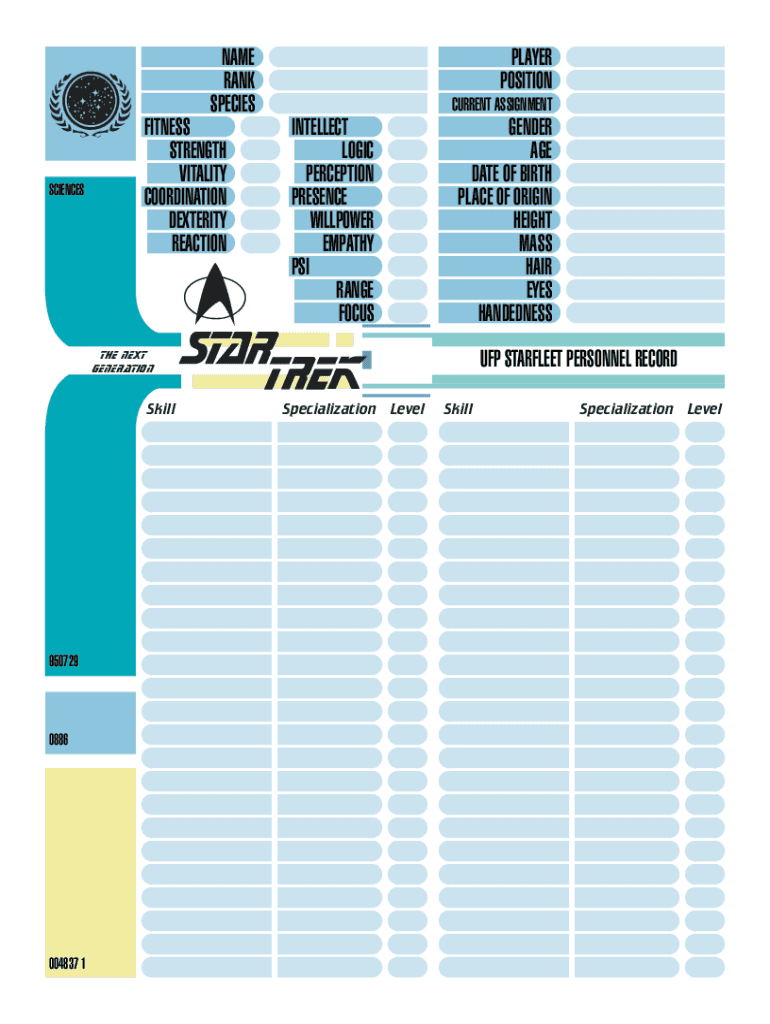 Fillable Online TNG Sciences Character Form 2.0 Fax Email Print - pdfFiller