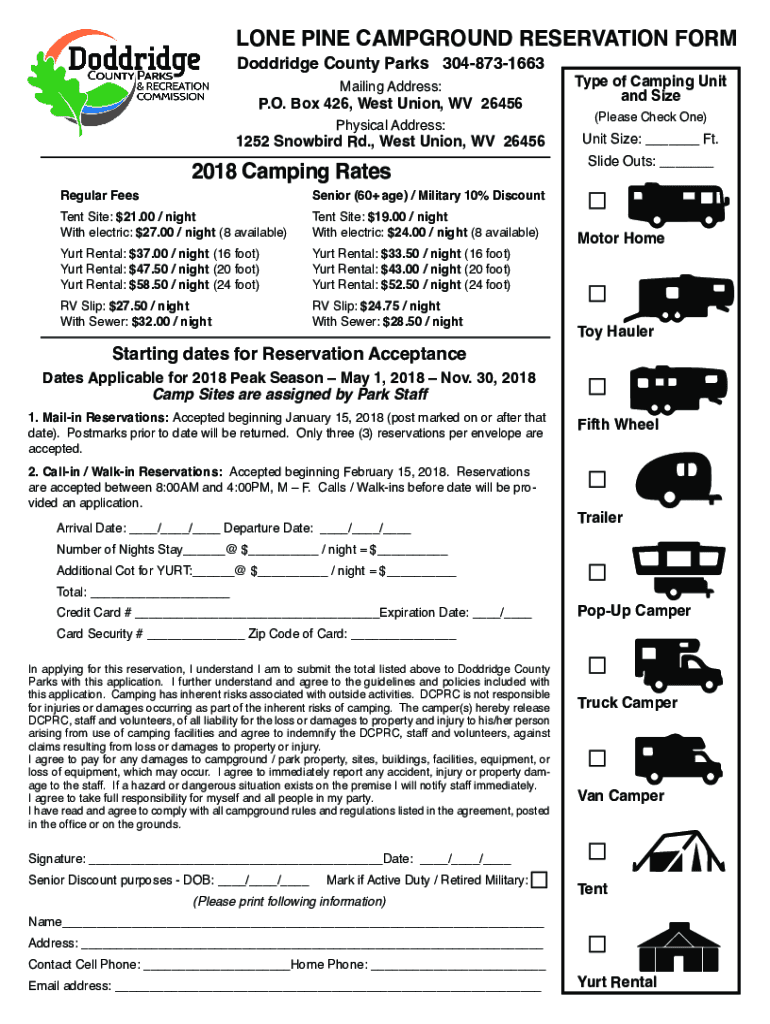 Fillable Online LONE PINE CAMPGROUND RESERVATION FORM Fax Email Print ...