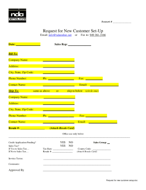 Fillable Online Request for New Customer Set-Up Fax Email Print - pdfFiller