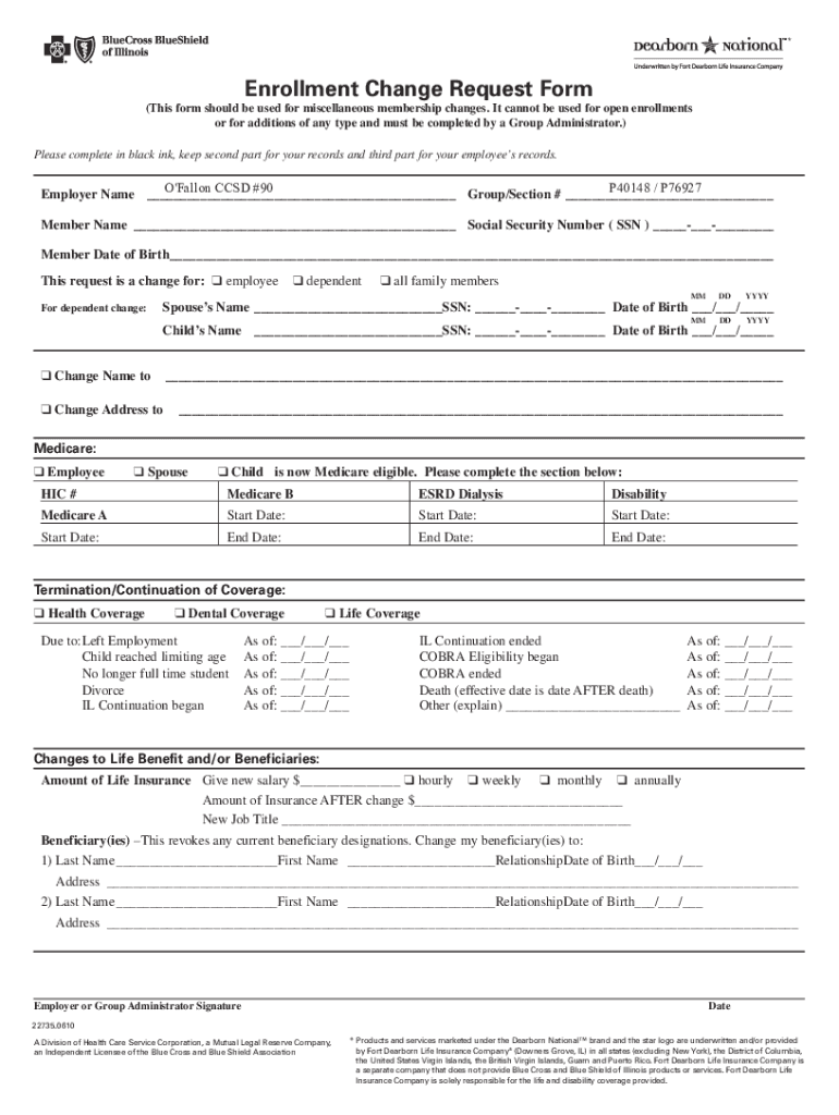 Fillable Online PDF Enrollment Change Request Form - The Benefit Source ...