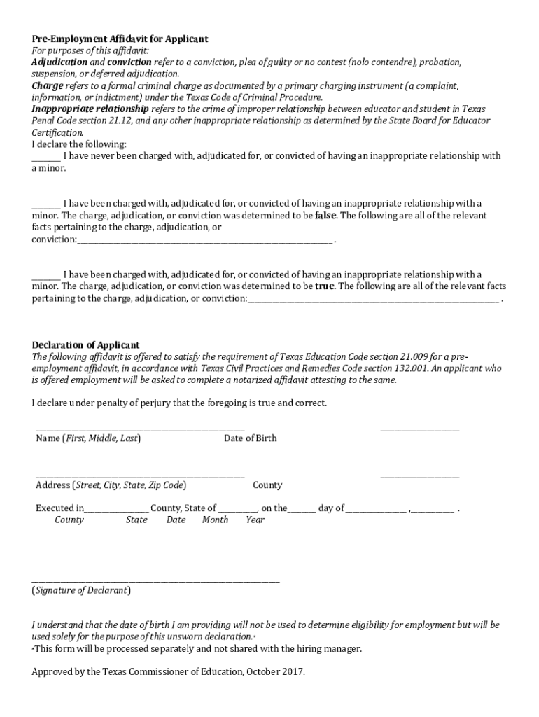Fillable Online Pre-Employment Affidavit for Applicant - Google Docs ...