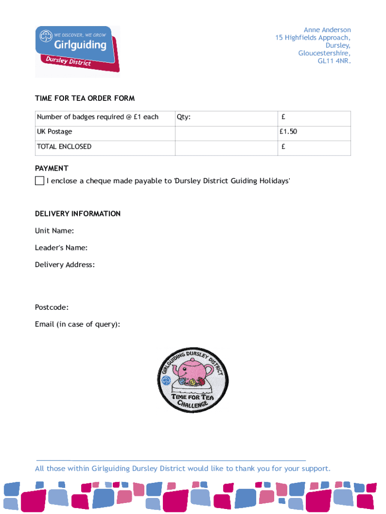 Fillable Online btckstorage blob core windows TIME FOR TEA ORDER FORM ...
