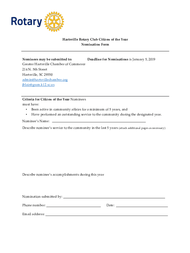 Fillable Online Rotary 2018-19 Citizen of the Year Nomination Form .docx Fax Email Print - pdfFiller