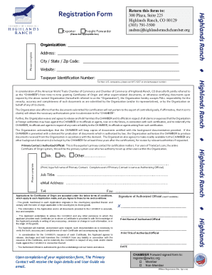 Fillable Online Highlands Ranch CO Registration Form Fax Email Print ...