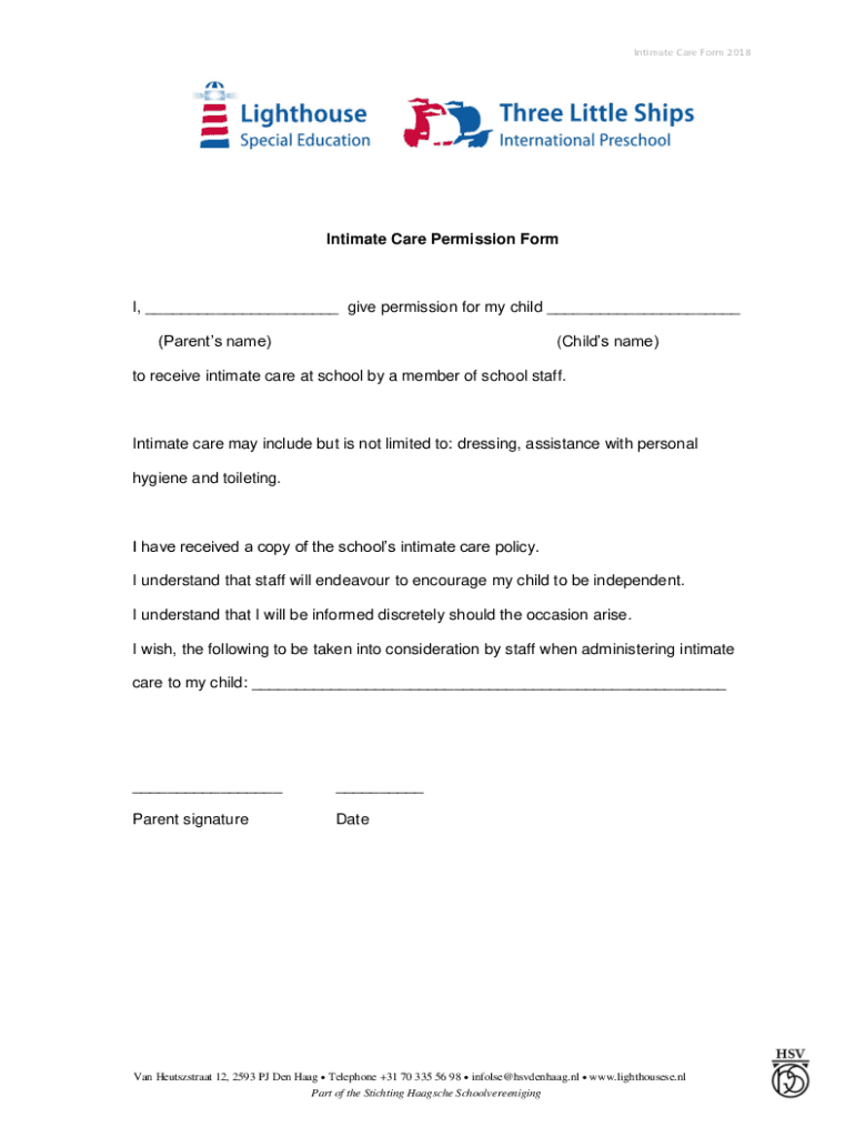 Fillable Online Intimate care: agreements and consent formsThe Key for ...