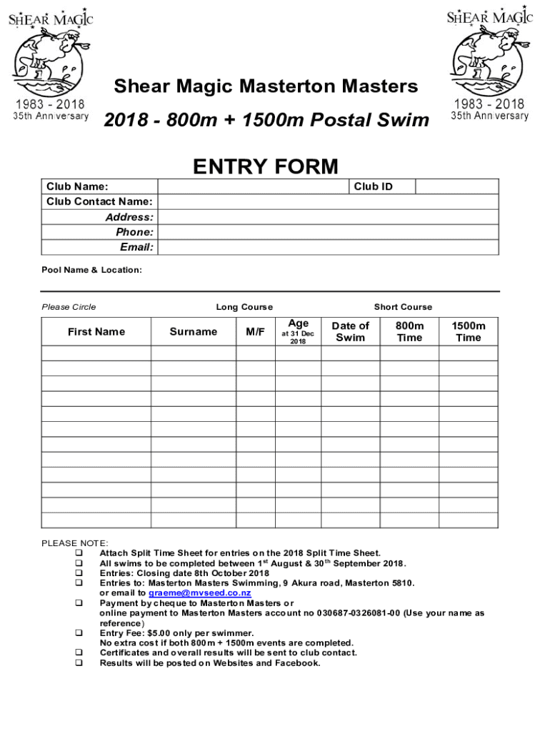 Fillable Online 2018 800 + 1500 Postal Entry Form Fax Email Print ...