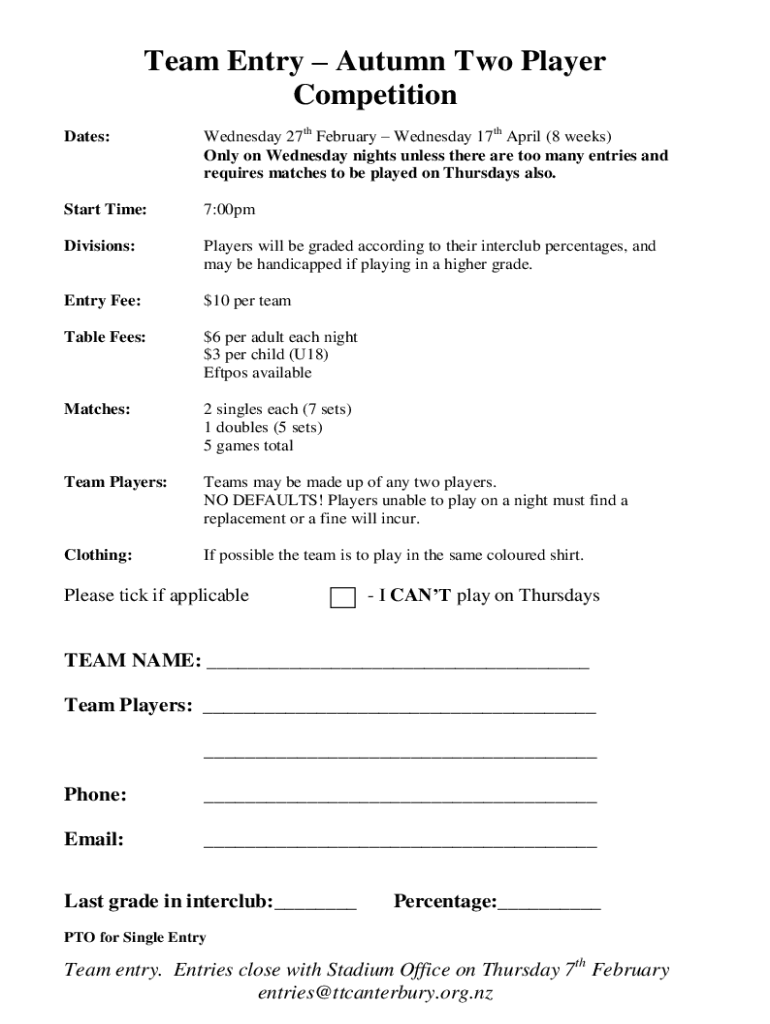 Fillable Online Two Player Competition Fax Email Print - pdfFiller