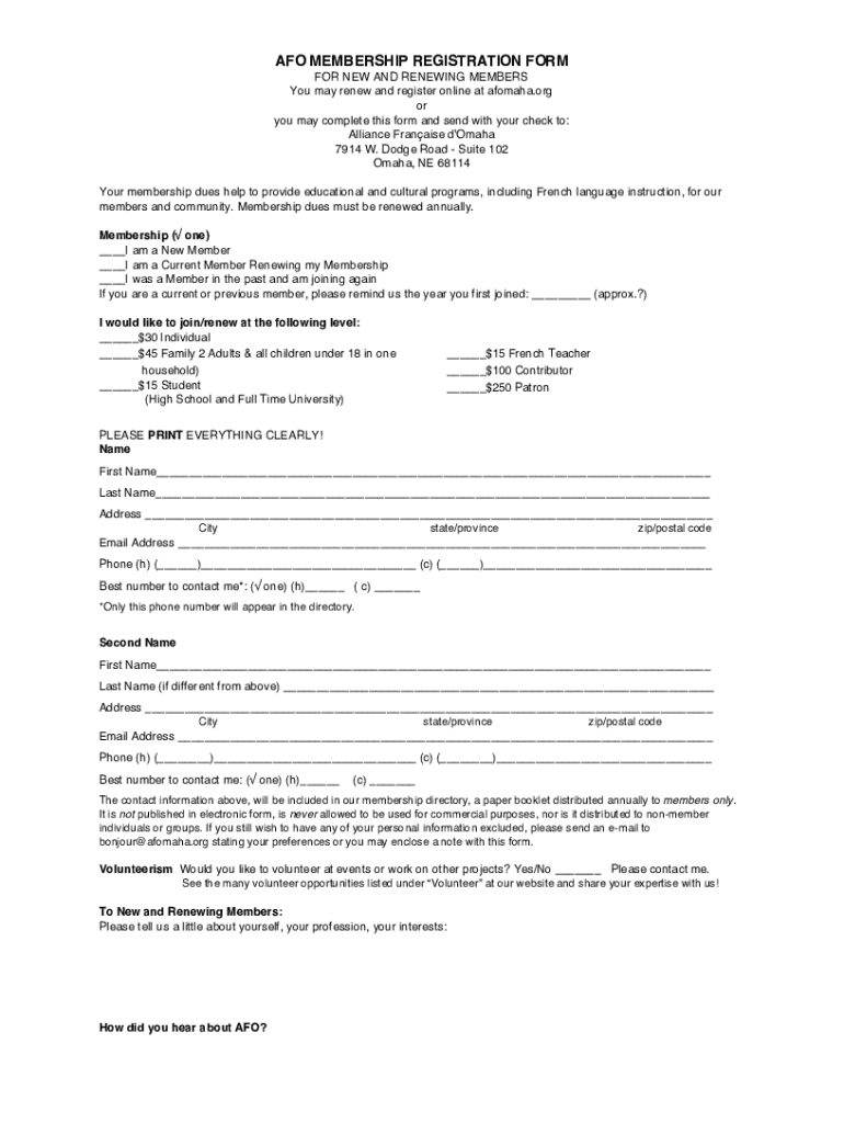 Fillable Online AFO REGISTRATION FORM Fax Email Print - pdfFiller