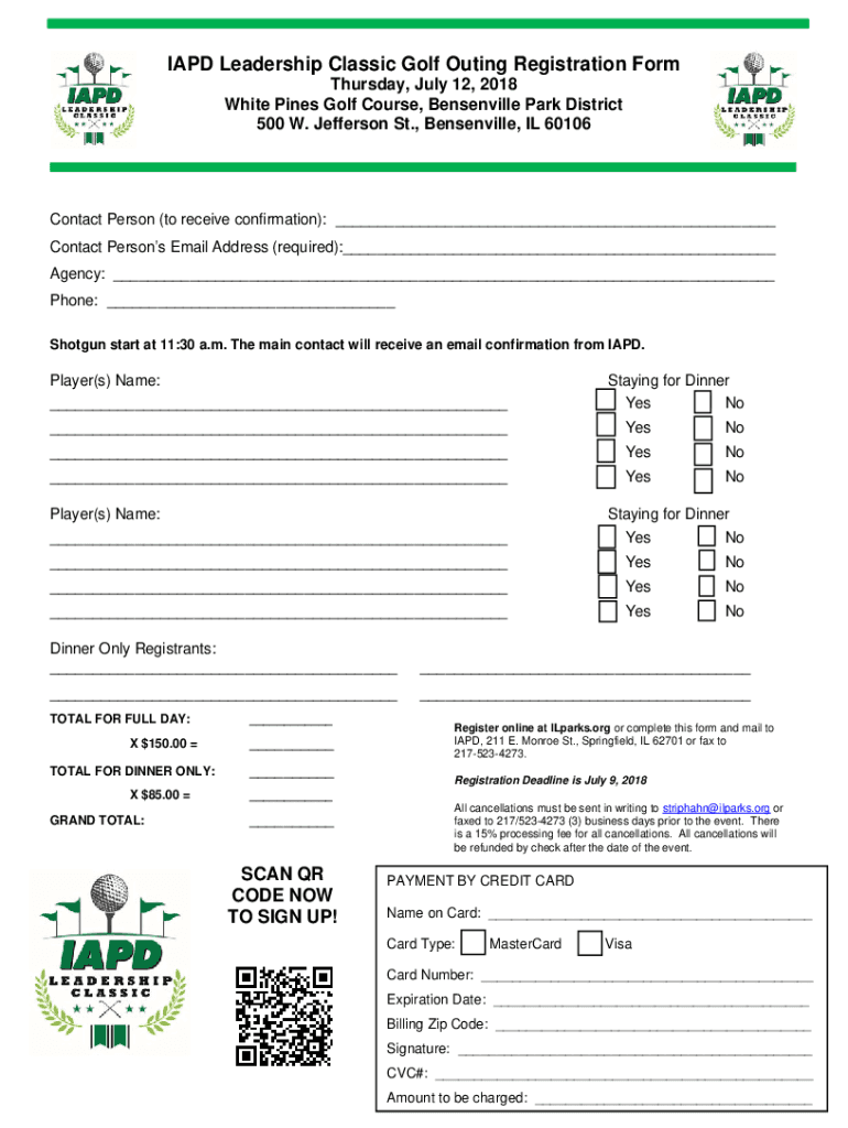 Fillable Online IAPD Leadership Classic Golf Outing Registration Form ...