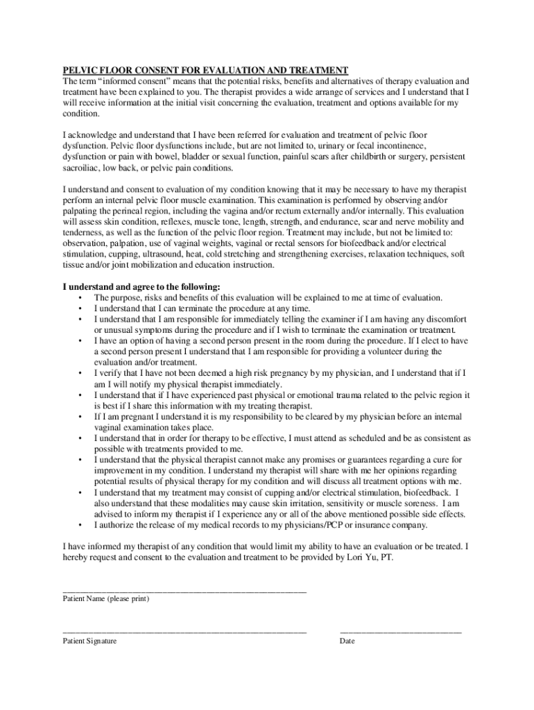 Fillable Online Pelvic Consent FormCore Physical Therapy Fax Email ...