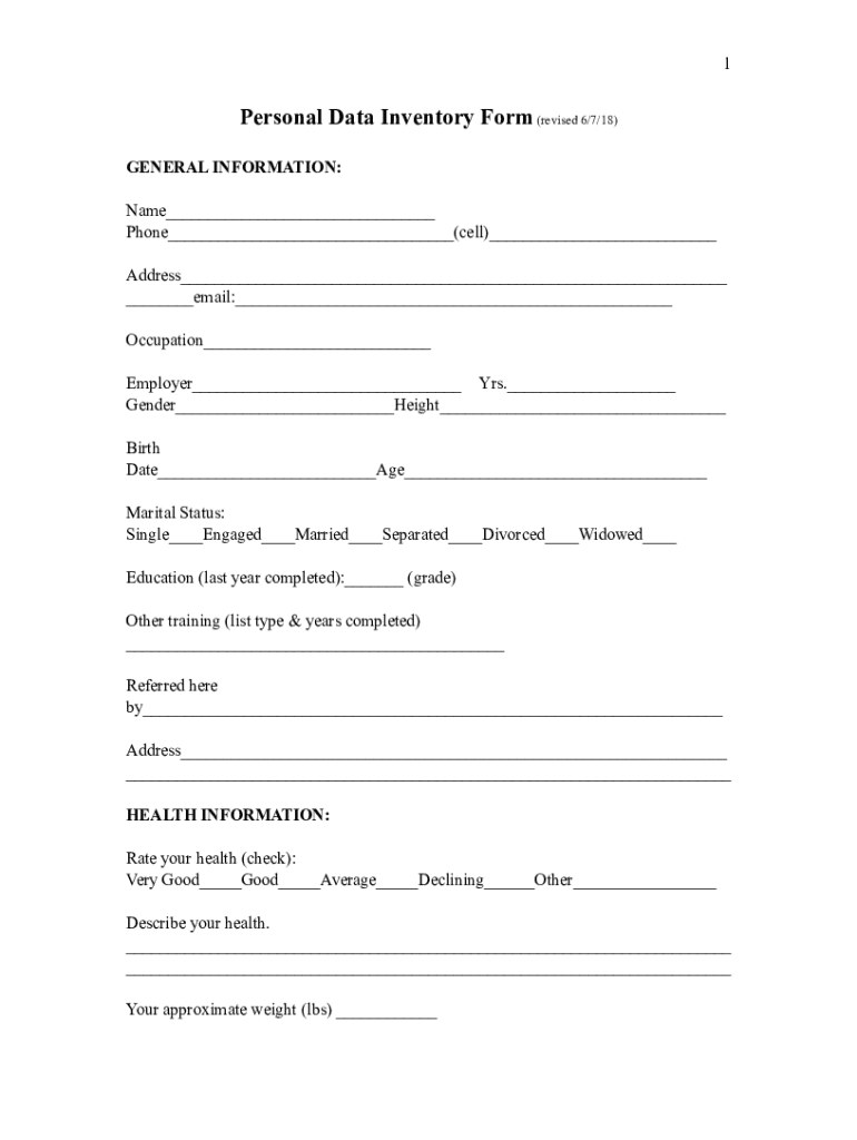 Fillable Online Personal Data Inventory Form Fax Email Print - pdfFiller