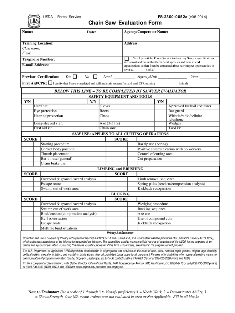 Fillable Online Chain Saw Evaluation Form - Back Country Horsemen of ...
