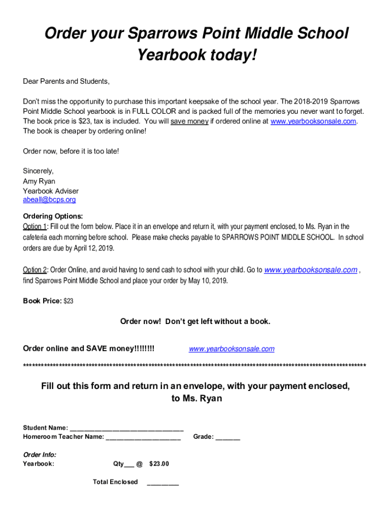 Fillable Online Sparrows Point Middle School - Class Rings, Yearbooks ...
