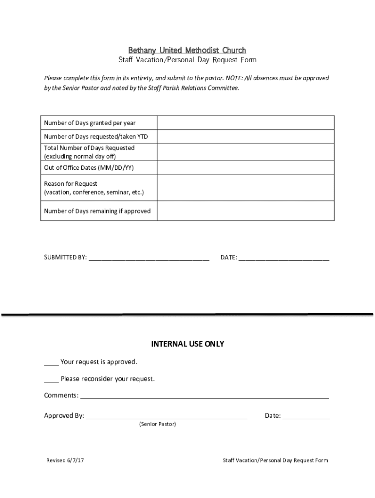 Fillable Online Staff Vacation/Personal Day Request Form Fax Email Print - pdfFiller