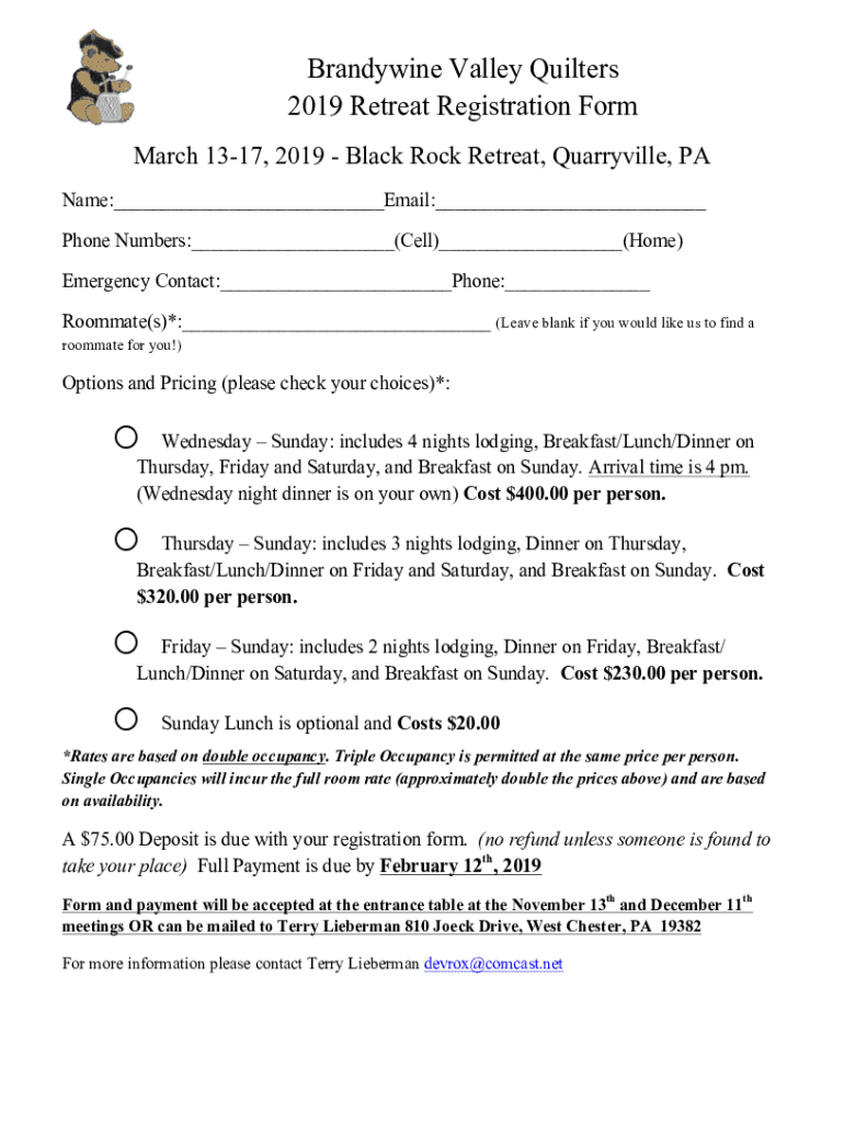 Fillable Online 2019 Retreat Registration Form.docx Fax Email Print ...