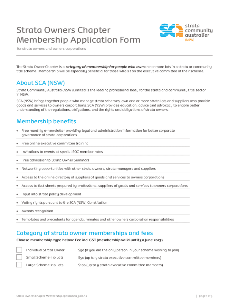 Fillable Online Strata Services Chapter Membership Application Form Fax ...