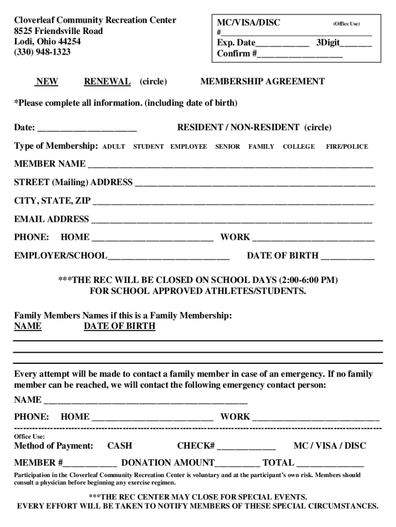 Fillable Online Rec Center Operation - Cloverleaf Local Fax Email Print ...