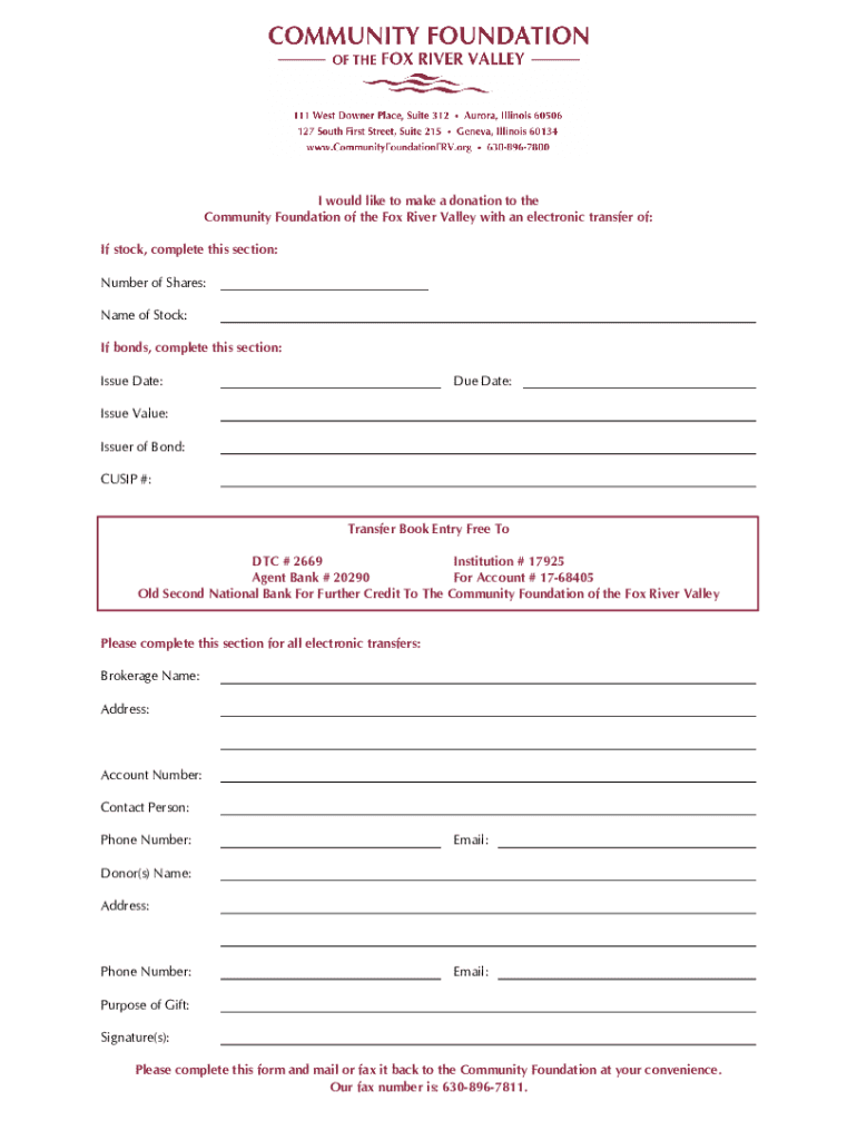 Fillable Online Stock & Bond Electronic Transfer Form - template for ...