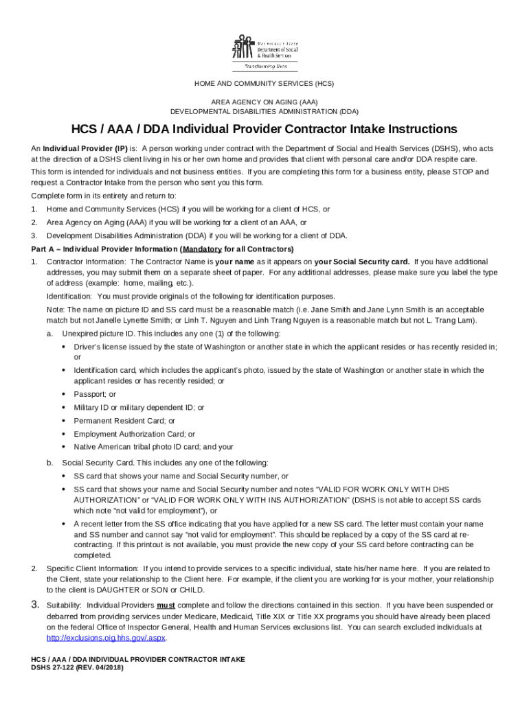 Updated Individual Provider (IP) Contractor Intake Doc Template | pdfFiller