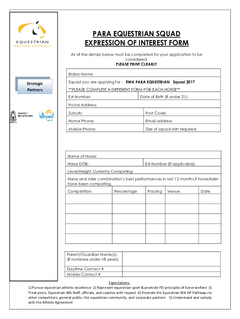 Fillable Online LA NOIR EWA VAULTING SQUAD EXPRESSION OF INTEREST FORM ...