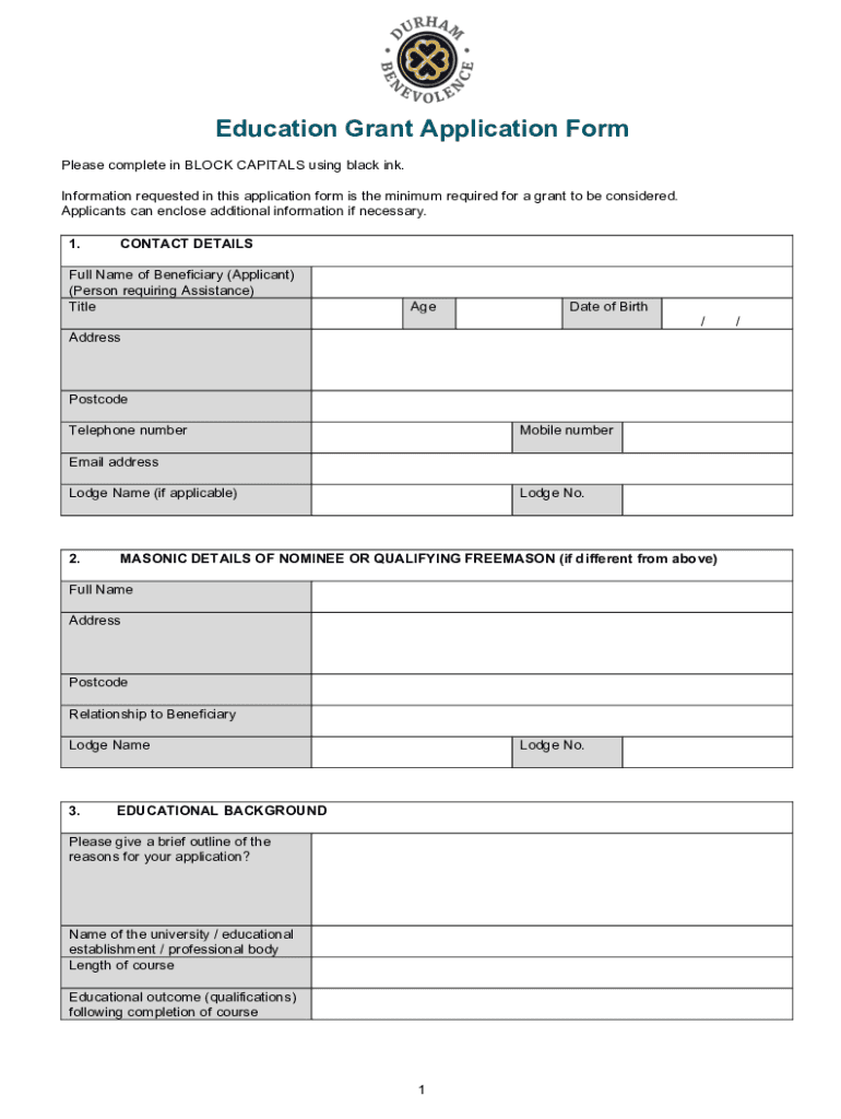Fillable Online education-application-form by Durham Freemasons - Issuu ...