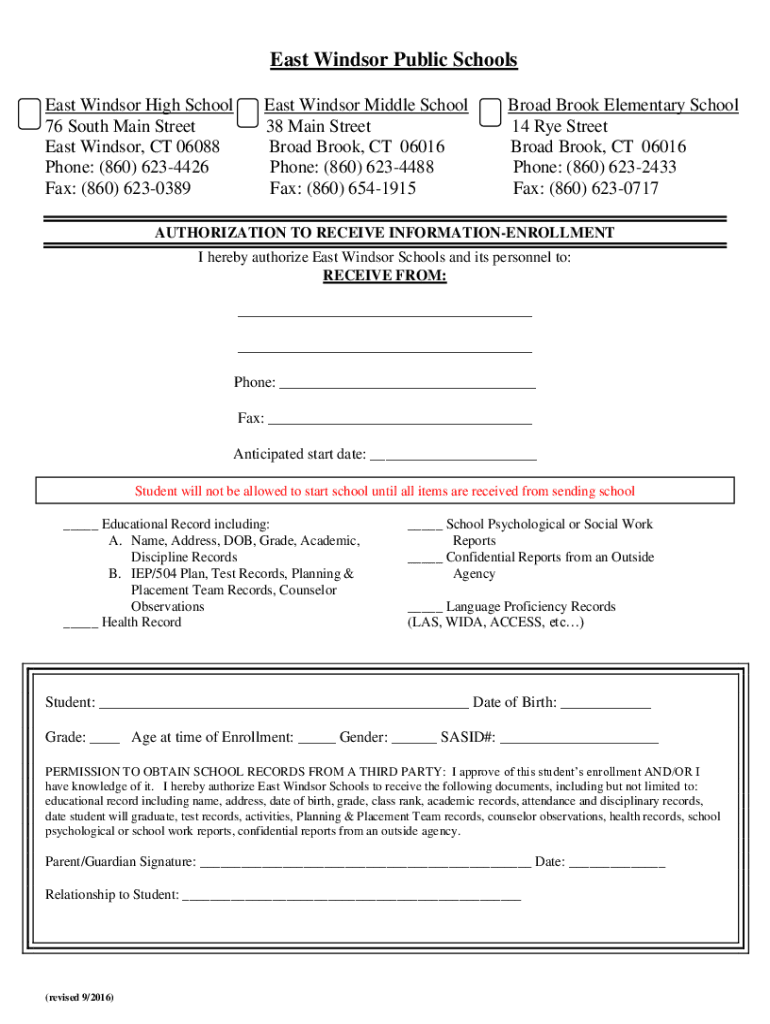 Fillable Online East Windsor High School :: Contact Us - East Windsor ...