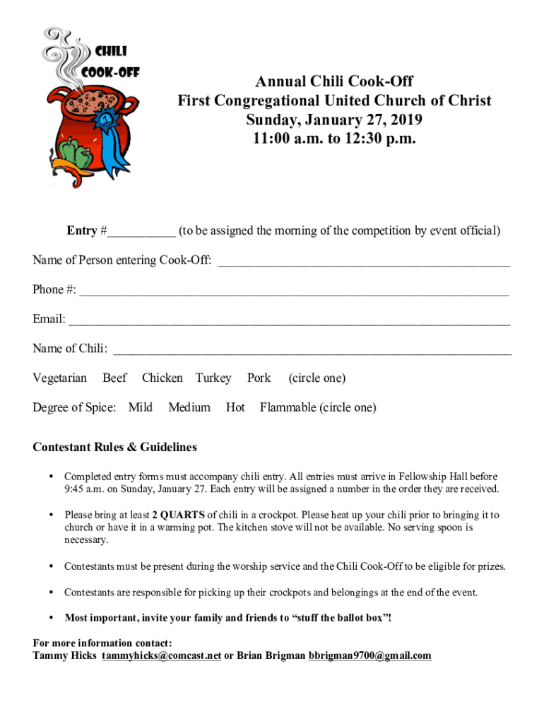 Fillable Online Chili Cook-Off Entry Form 2019 Fax Email Print - pdfFiller