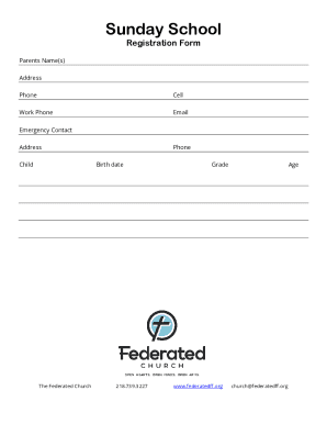 Fillable Online Sunday School Registration FormThe Network Fax Email ...