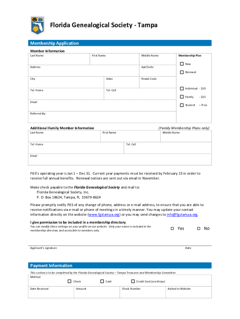 Fillable Online Welcome to The Florida State Genealogical Society Fax Email Print - pdfFiller