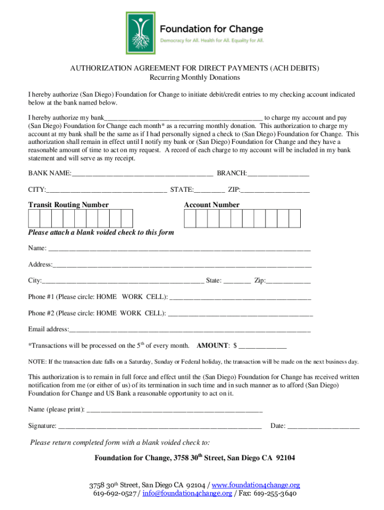Fillable Online Recurring Direct Payment Authorization Form Fax Email ...